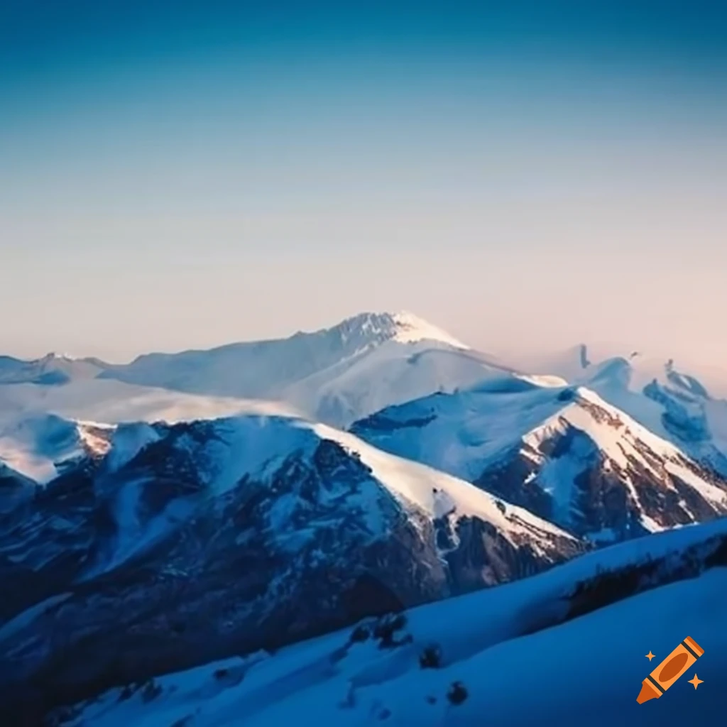 Snow-covered mountain tops on Craiyon