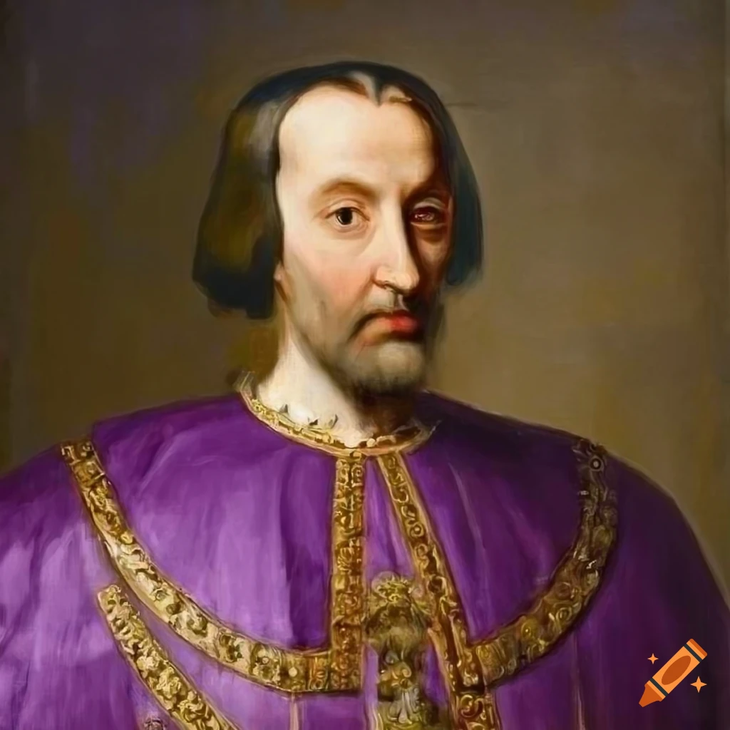 Portrait of an early medieval emperor in purple imperial attire on Craiyon