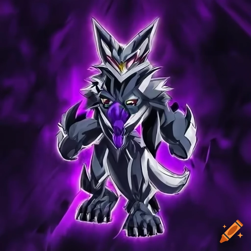 Yugioh card art of a void wolf on all fours against a dark purple ...