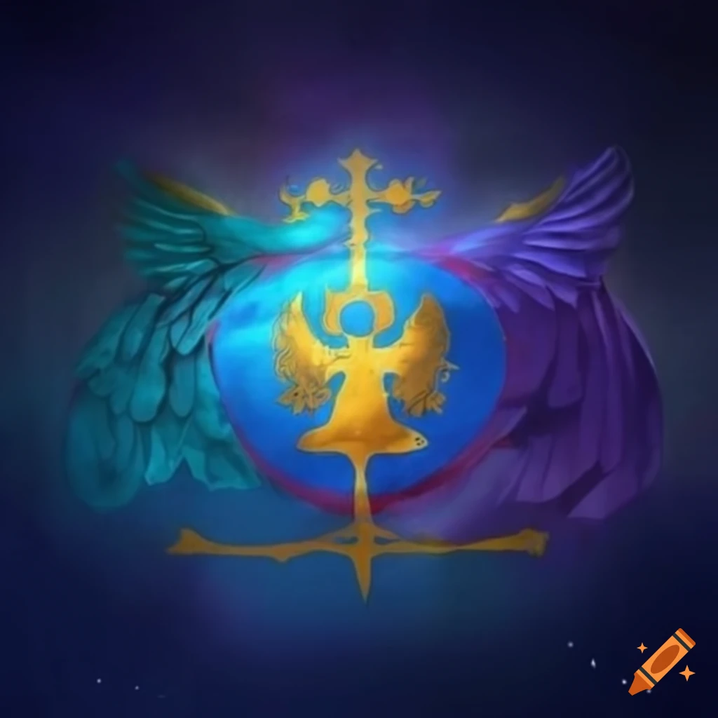Flag of the Holy Humankind Federation with an angel and seven stars on ...