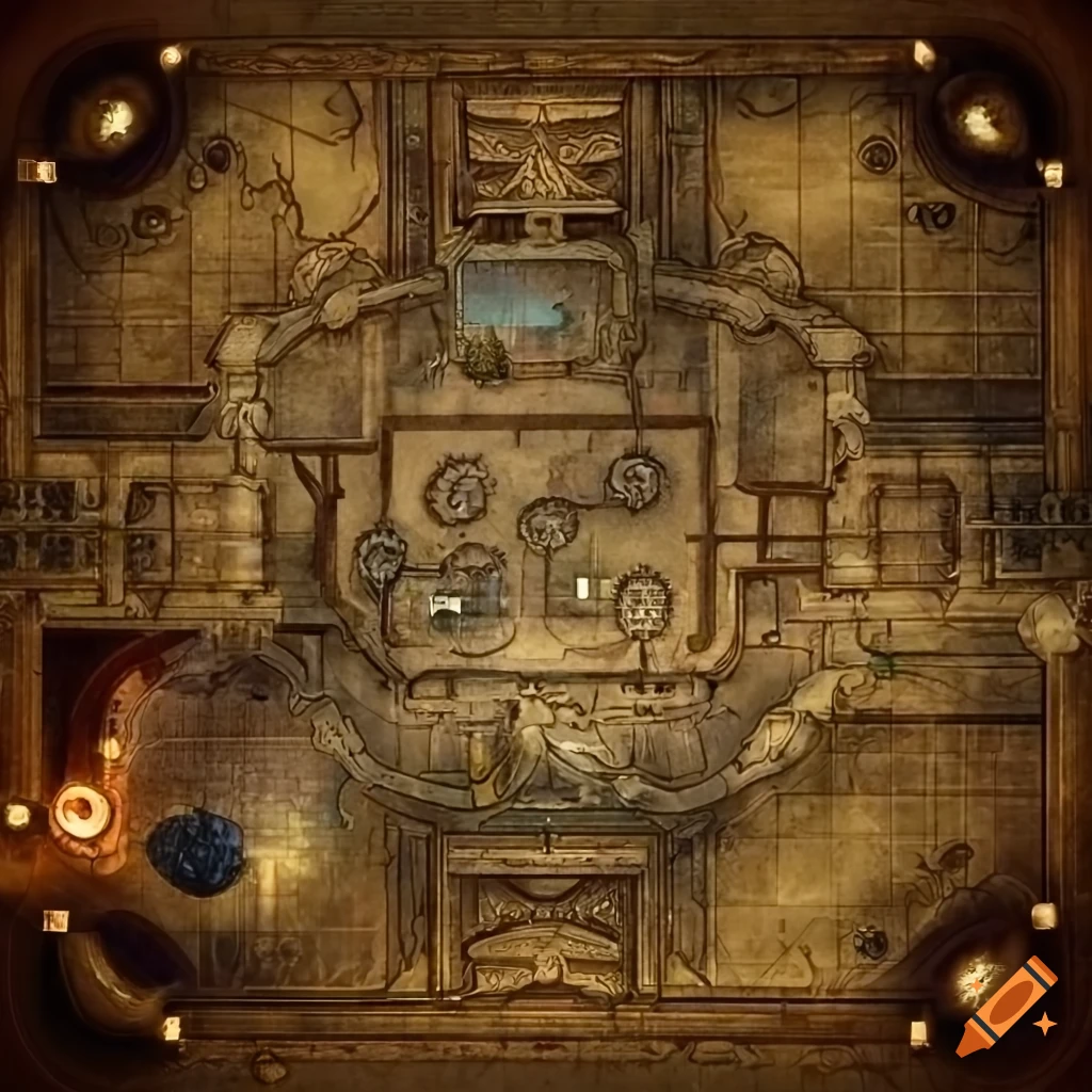 Gold-themed steampunk indoor battle map with ultra sharp graphics on ...