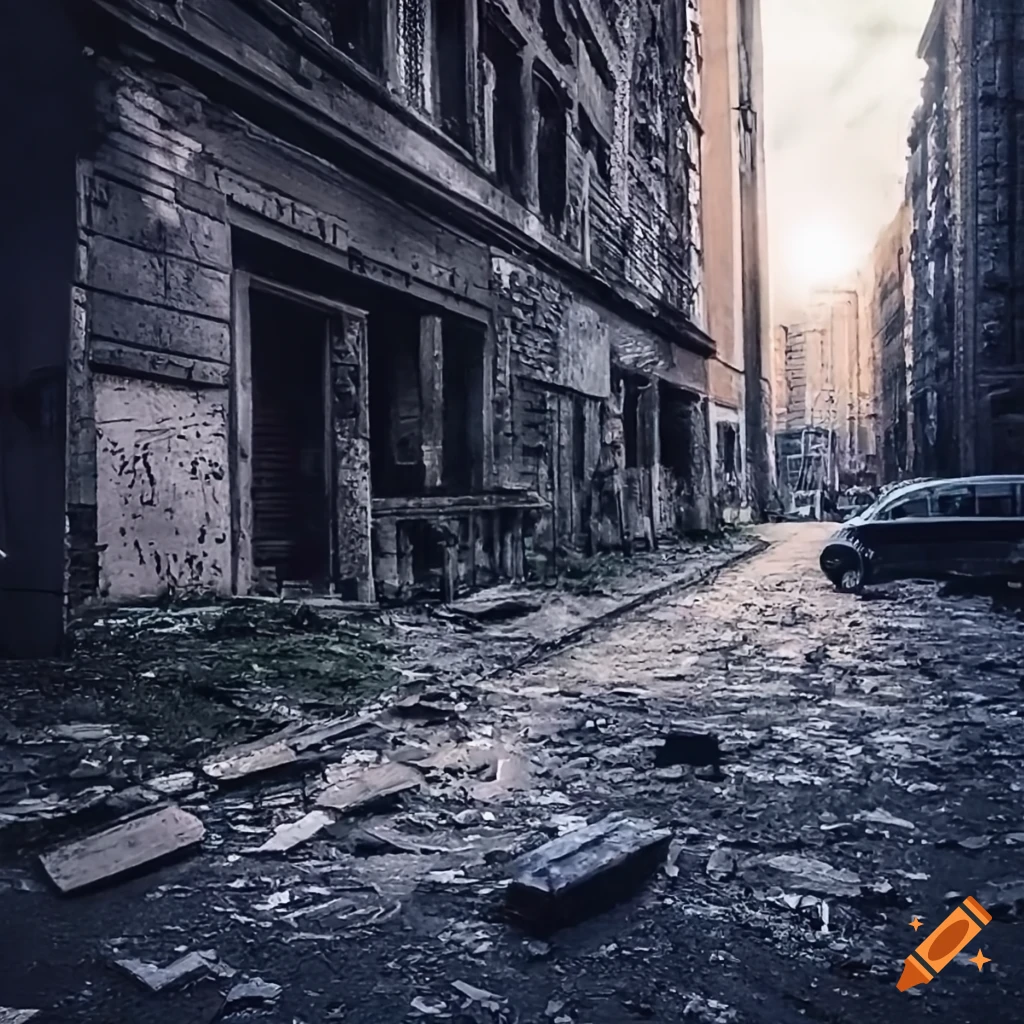 Abandoned city street scene on Craiyon