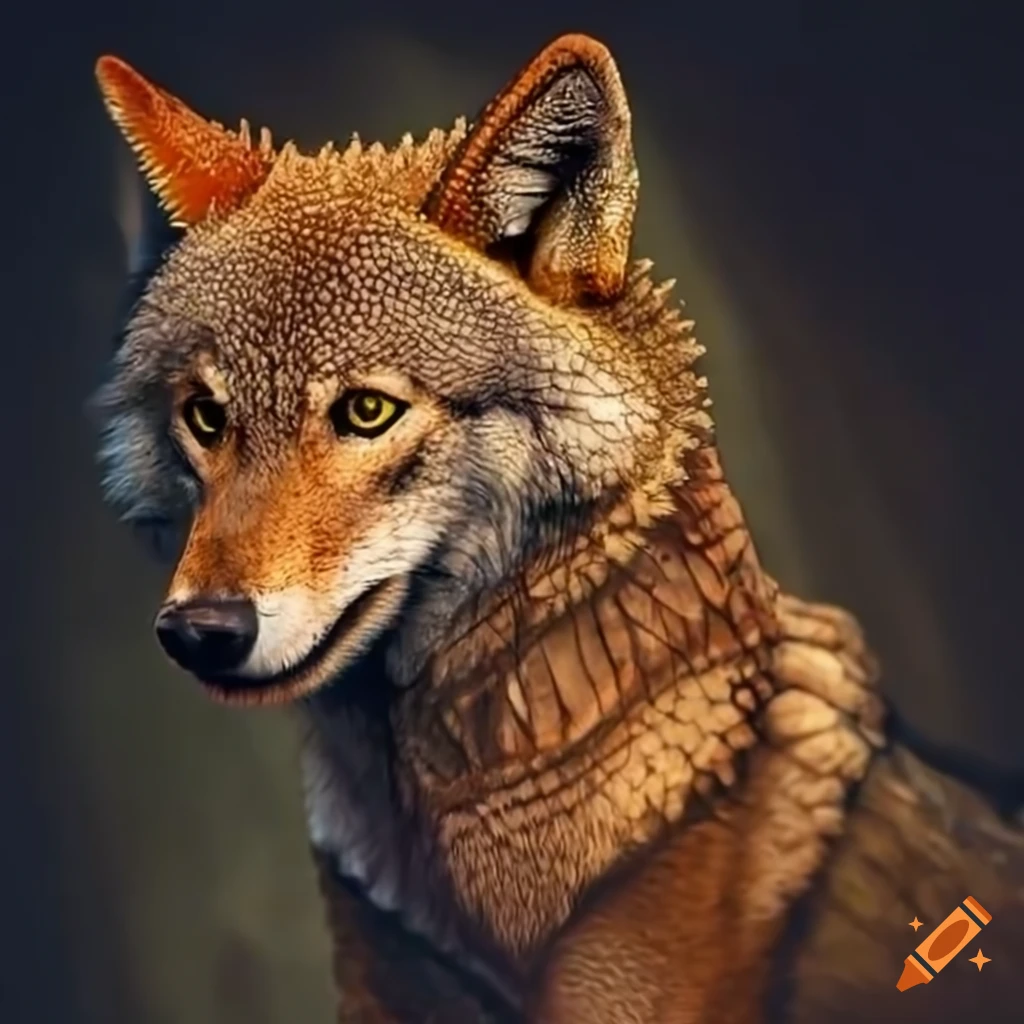Red wolf mixed with a lizard on Craiyon