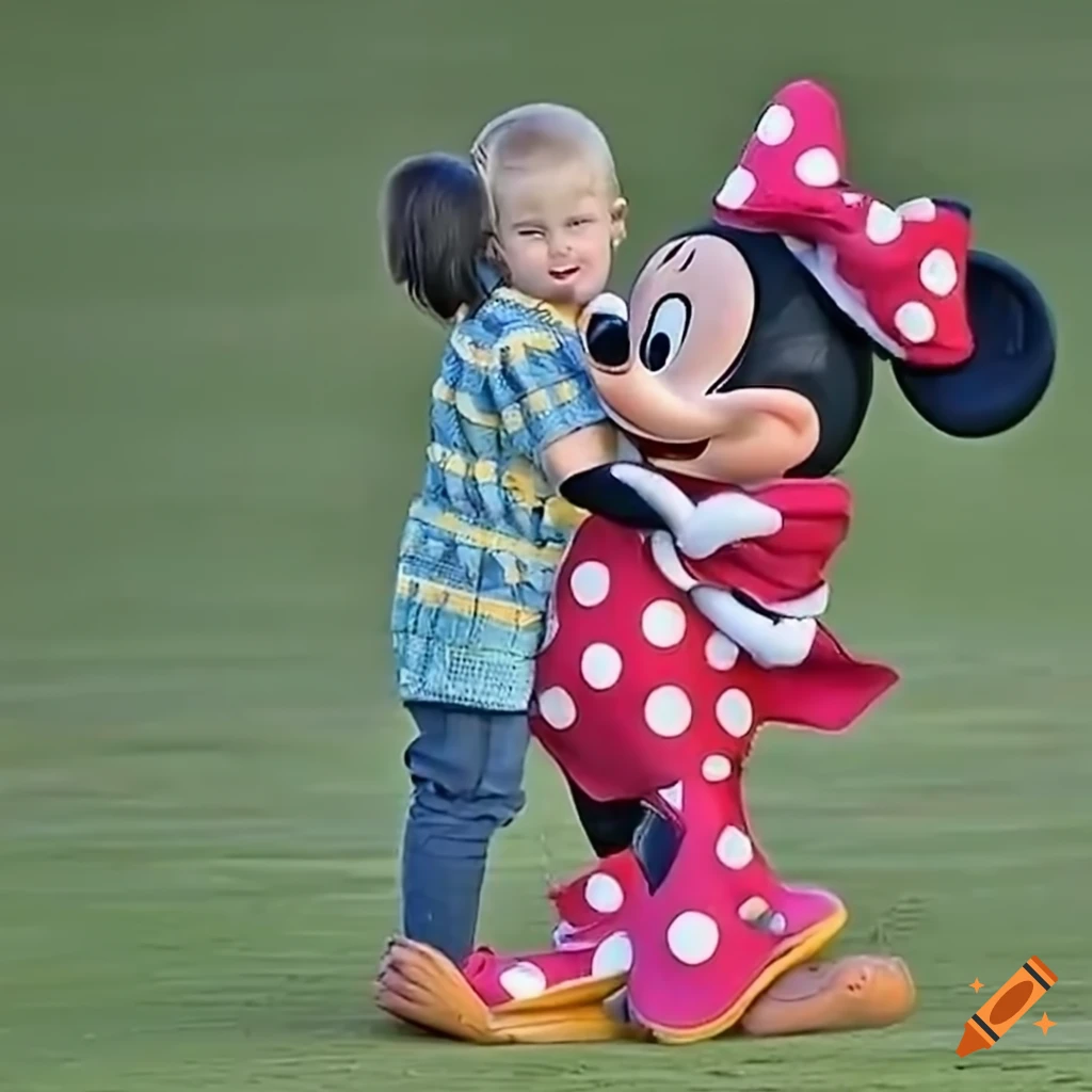 Minnie mouse embracing a boy in a warm gesture on Craiyon