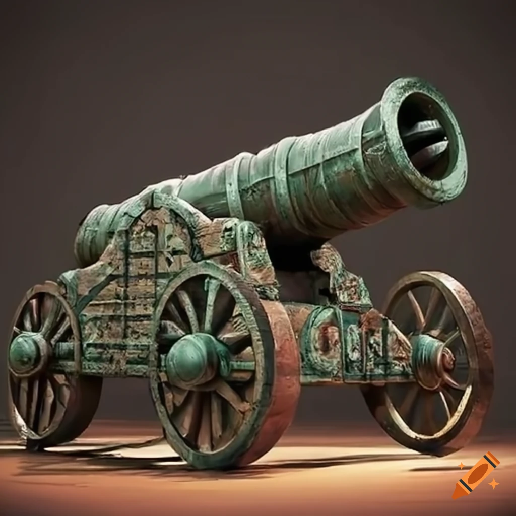 Artistic depiction of a giant tsar cannon shooting musical notes on Craiyon