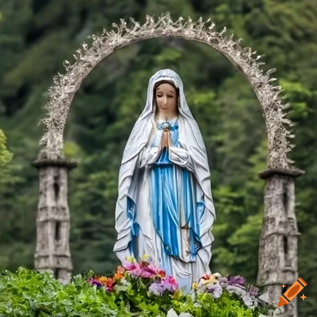 Virgen de lourdes with flower arch on Craiyon