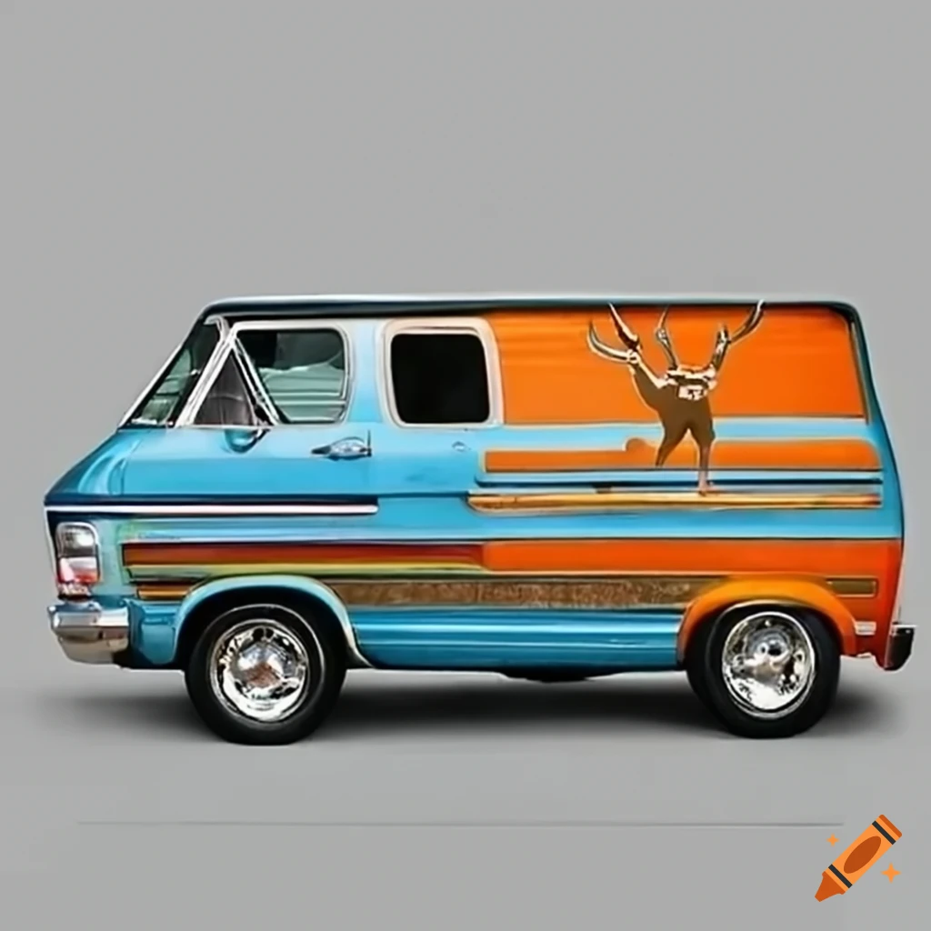 1976 dodge van with yellow deer adorning its exterior in blue and ...