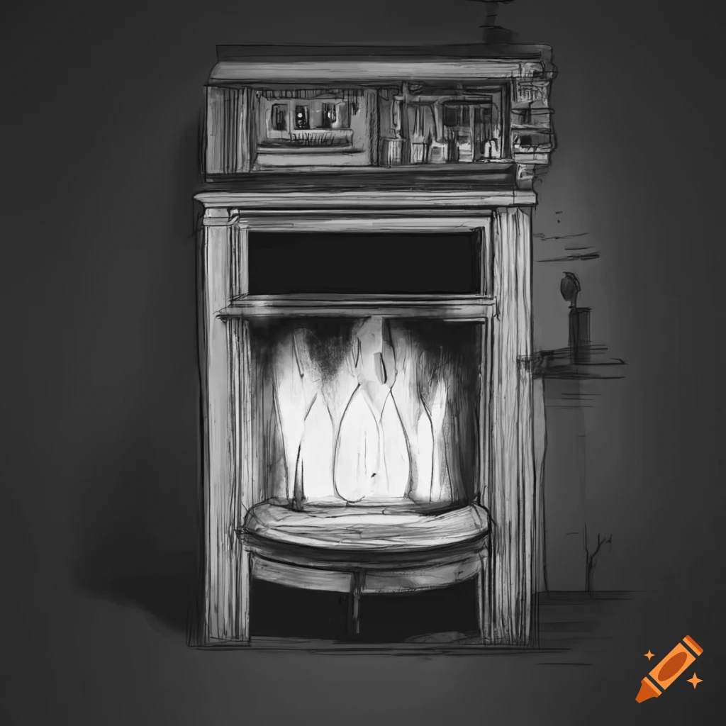 Gas furnace pencil drawing in black and white on Craiyon