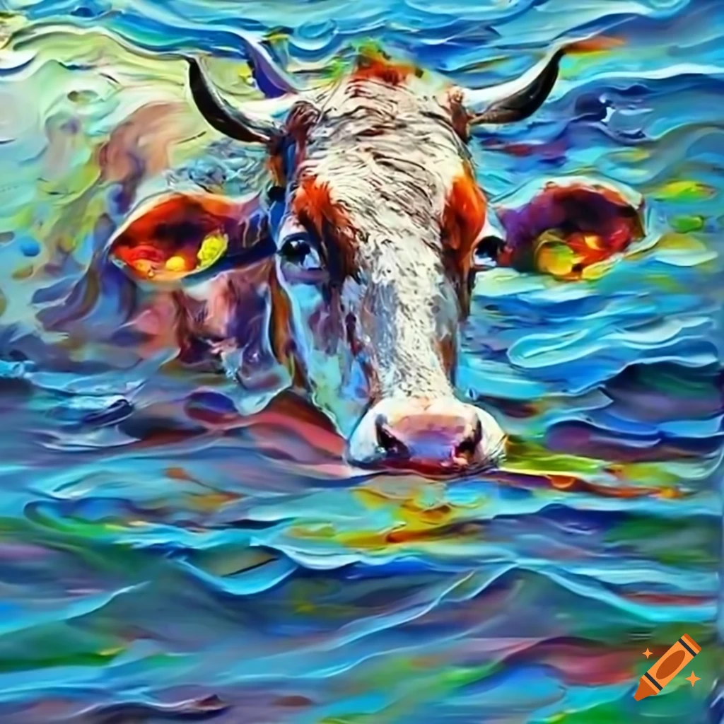 Cow swimming in the ocean on Craiyon