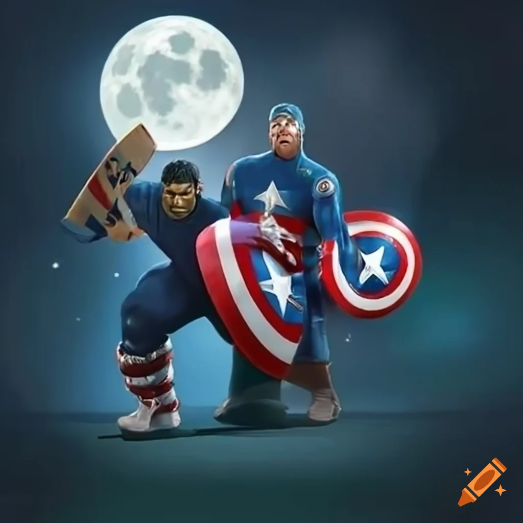 Hulk and captain america play cricket with team india jerseys under the ...