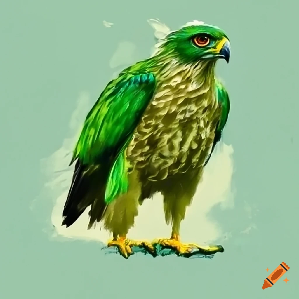 Painting of a very young green hawk on Craiyon
