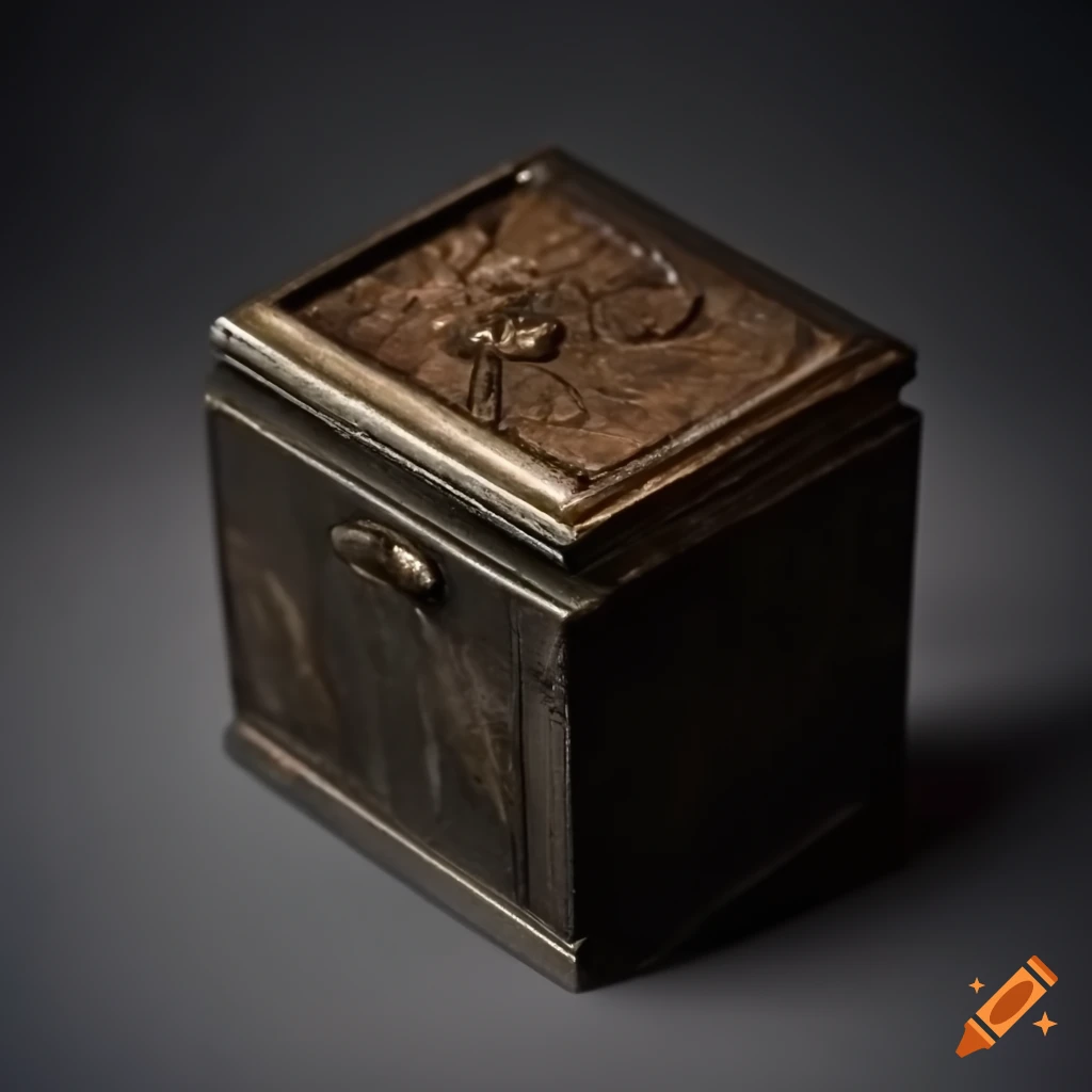 Small polished lead box with medieval design on light background on Craiyon