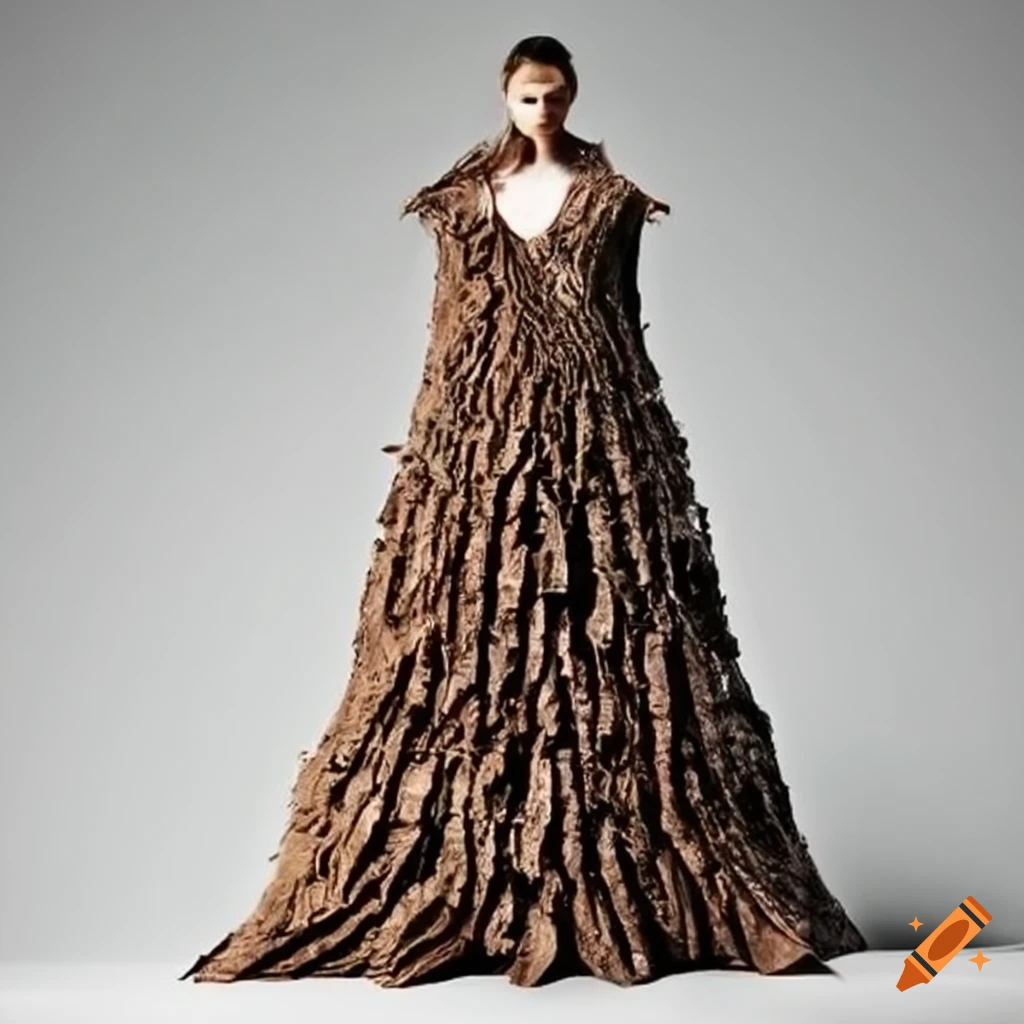 Dress made of tree bark on Craiyon