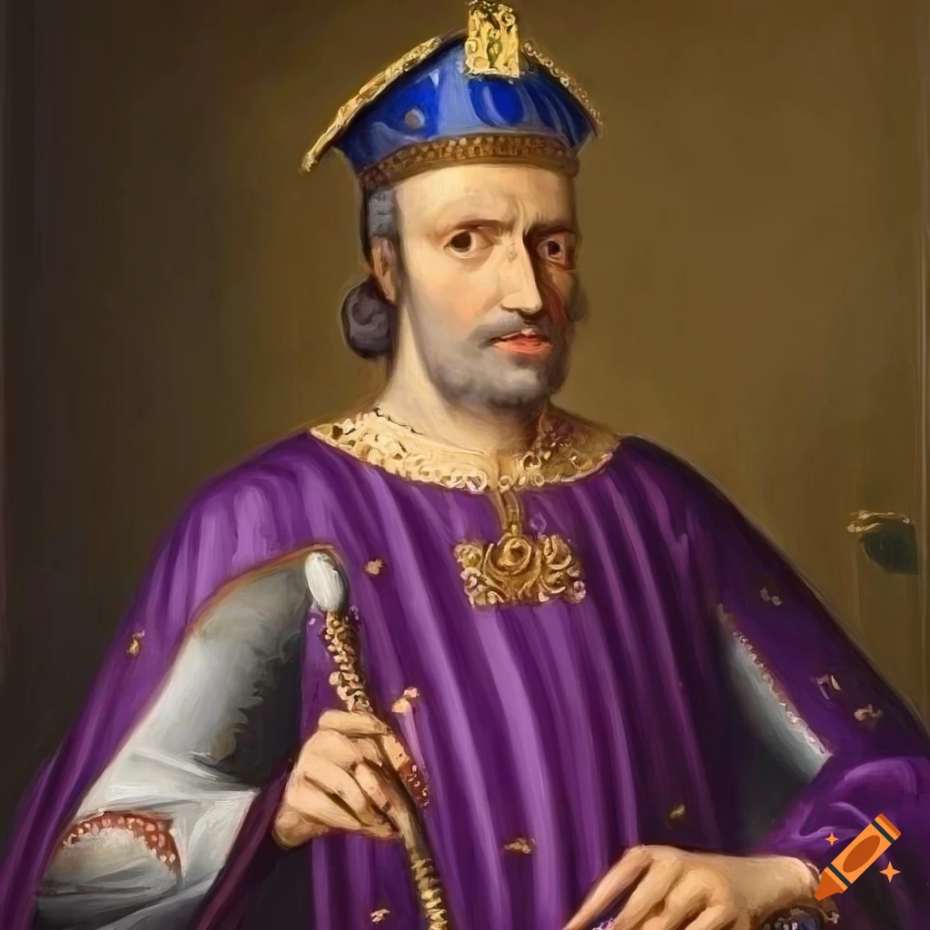 Portrait of an early medieval emperor in purple imperial attire on Craiyon
