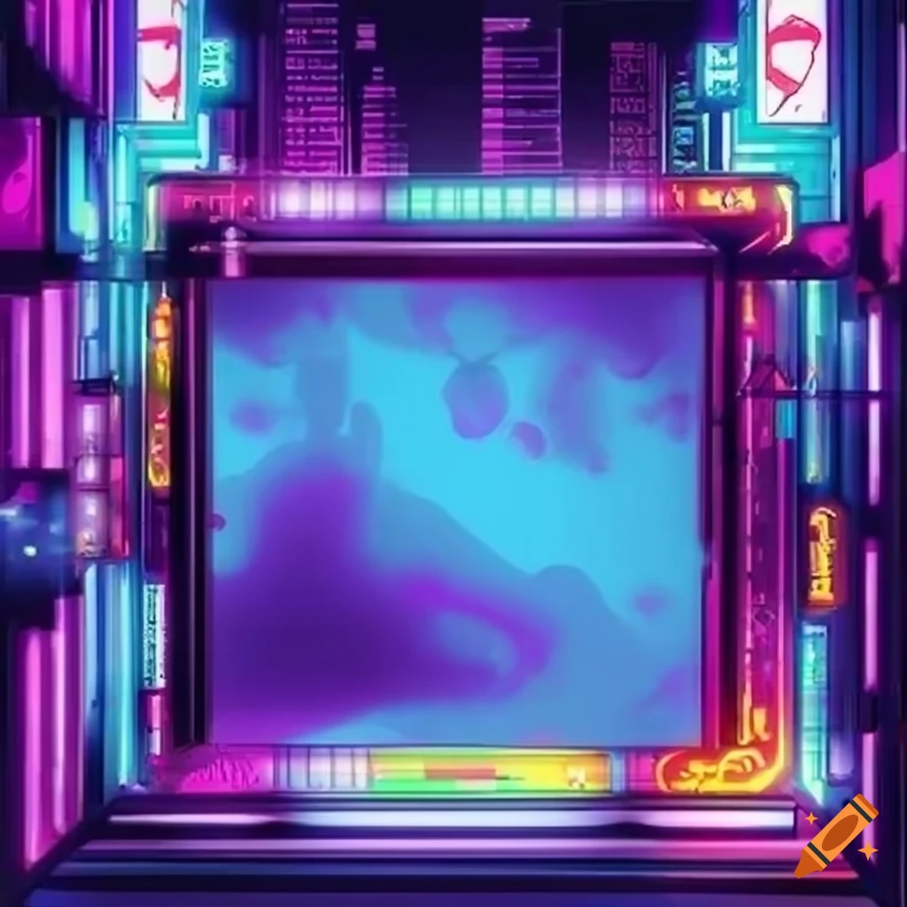 Neon Tokyo anime design square border frame in 2D on Craiyon