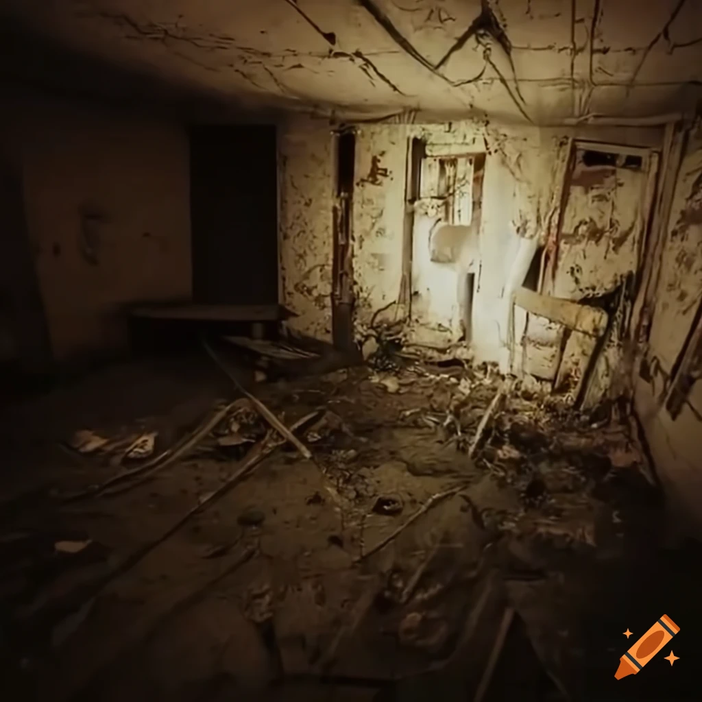 Empty basement with a computer in a creepy abandoned setting on Craiyon