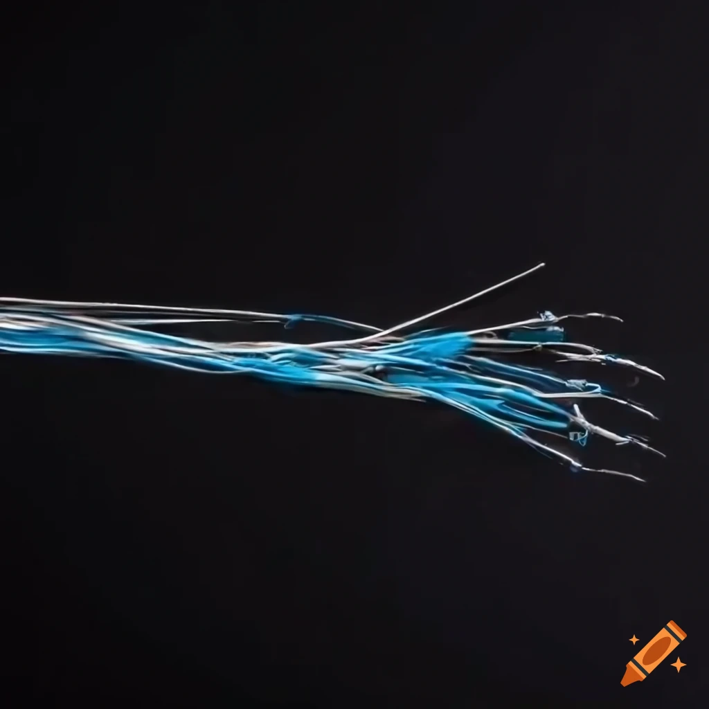 Optical fiber sheared off in scrap yard on black background on Craiyon