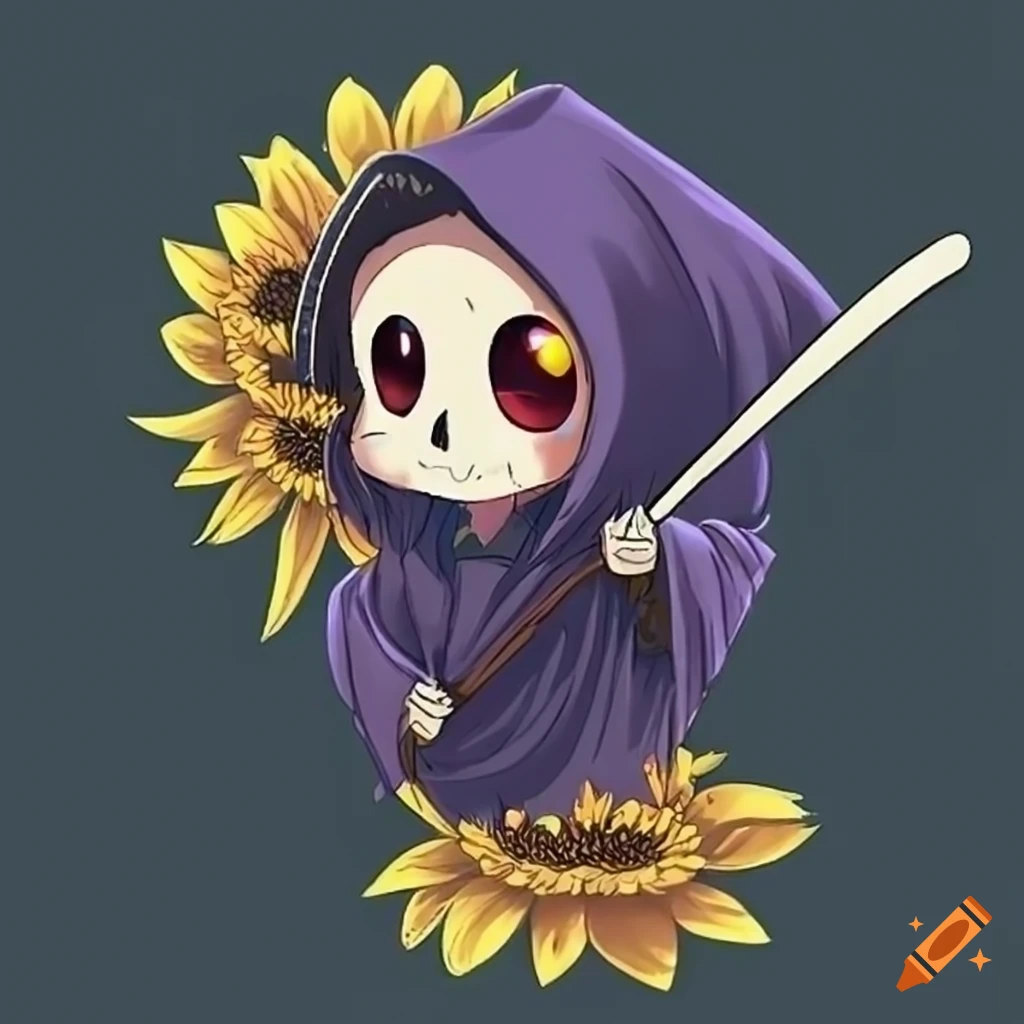Chibi grim reaper with sunflowers on Craiyon