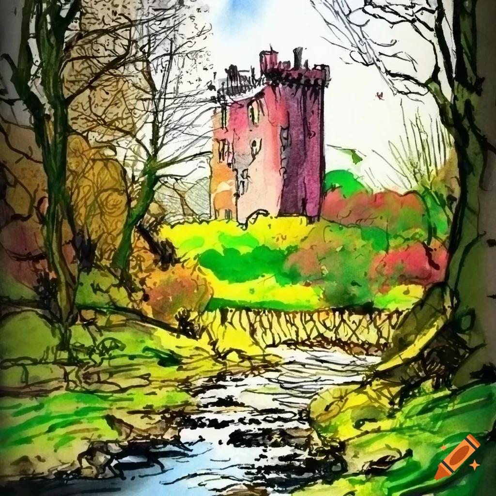 Urban sketch of blarney castle in ireland during spring on Craiyon