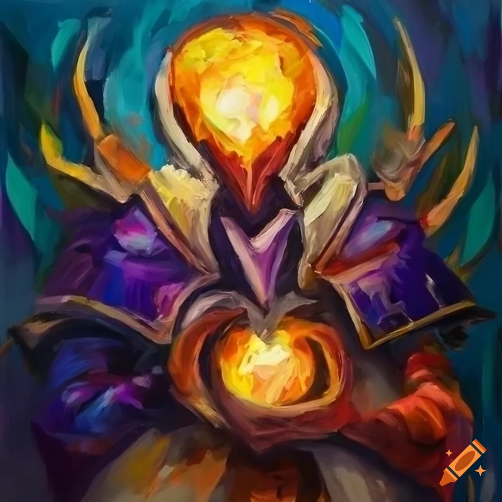 Palette knife painting of invoker from dota 2 on Craiyon