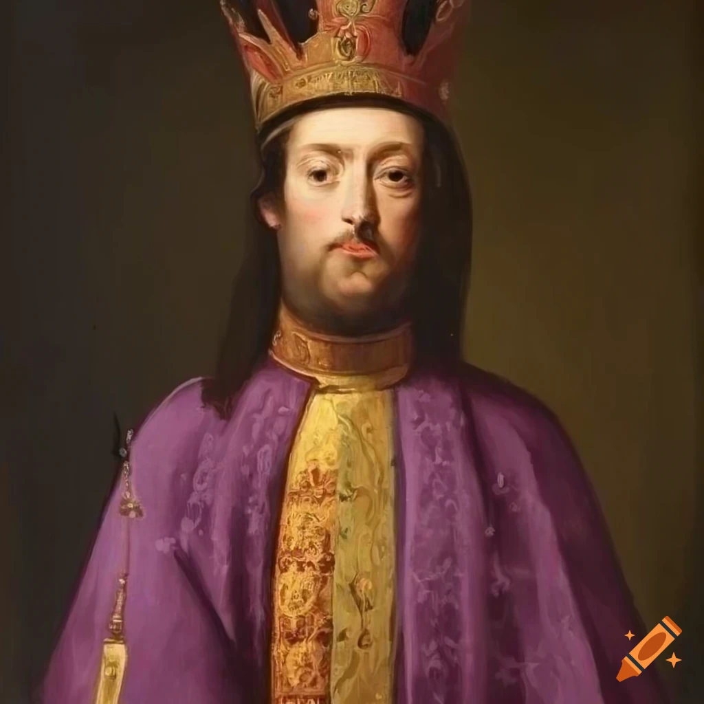Portrait of an early medieval emperor in purple imperial attire on Craiyon