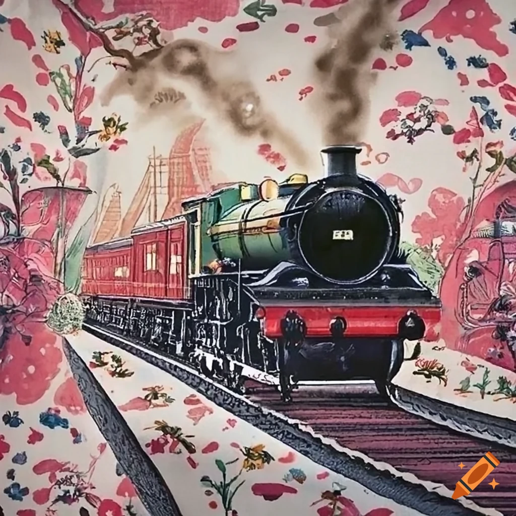 Steam train decorated in laura ashley fabric on Craiyon
