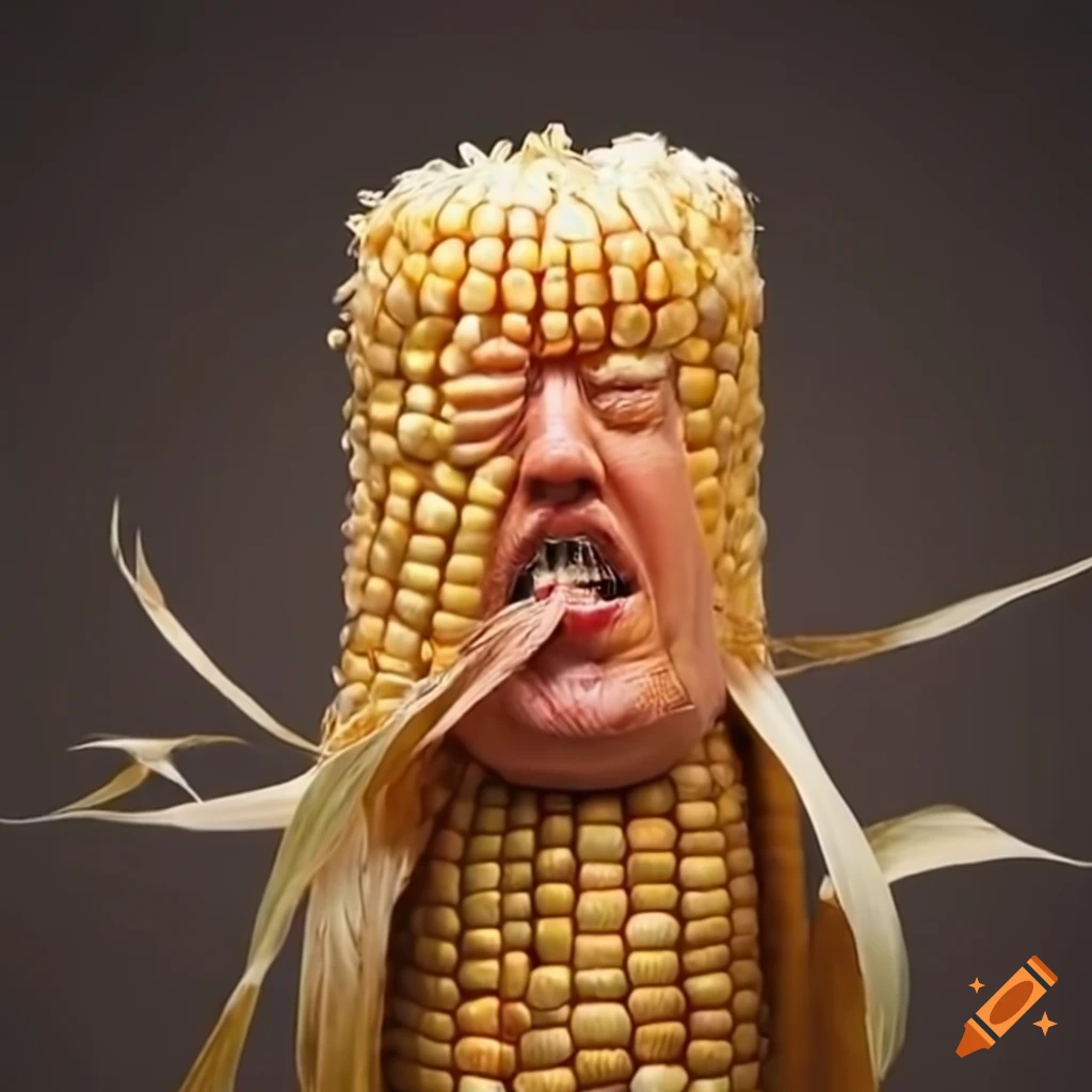 Satirical artwork of trump in a corn husk on Craiyon