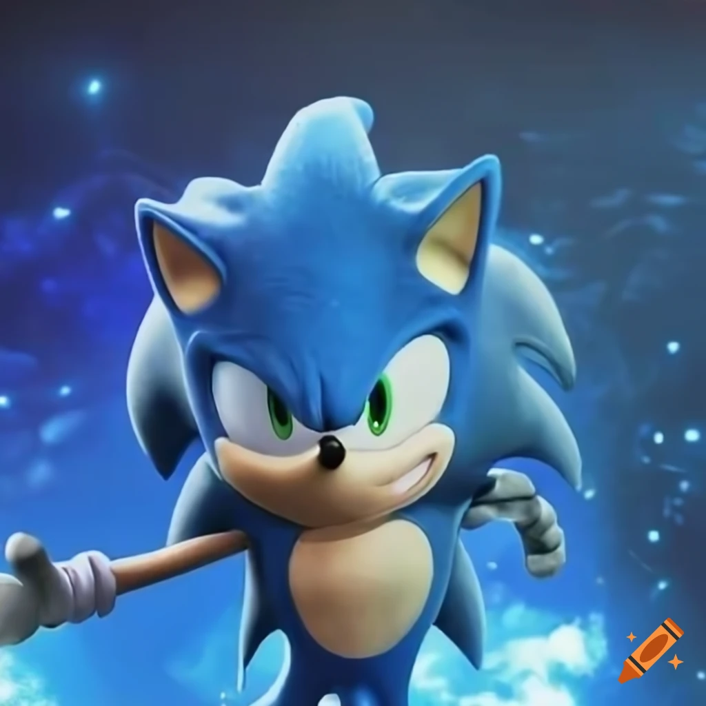 Blue sonic the hedgehog wearing witch hat and smiling on Craiyon