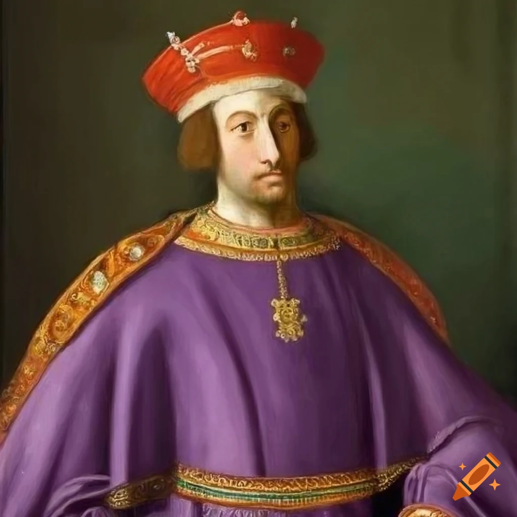 Portrait of an early medieval emperor in purple imperial attire on Craiyon