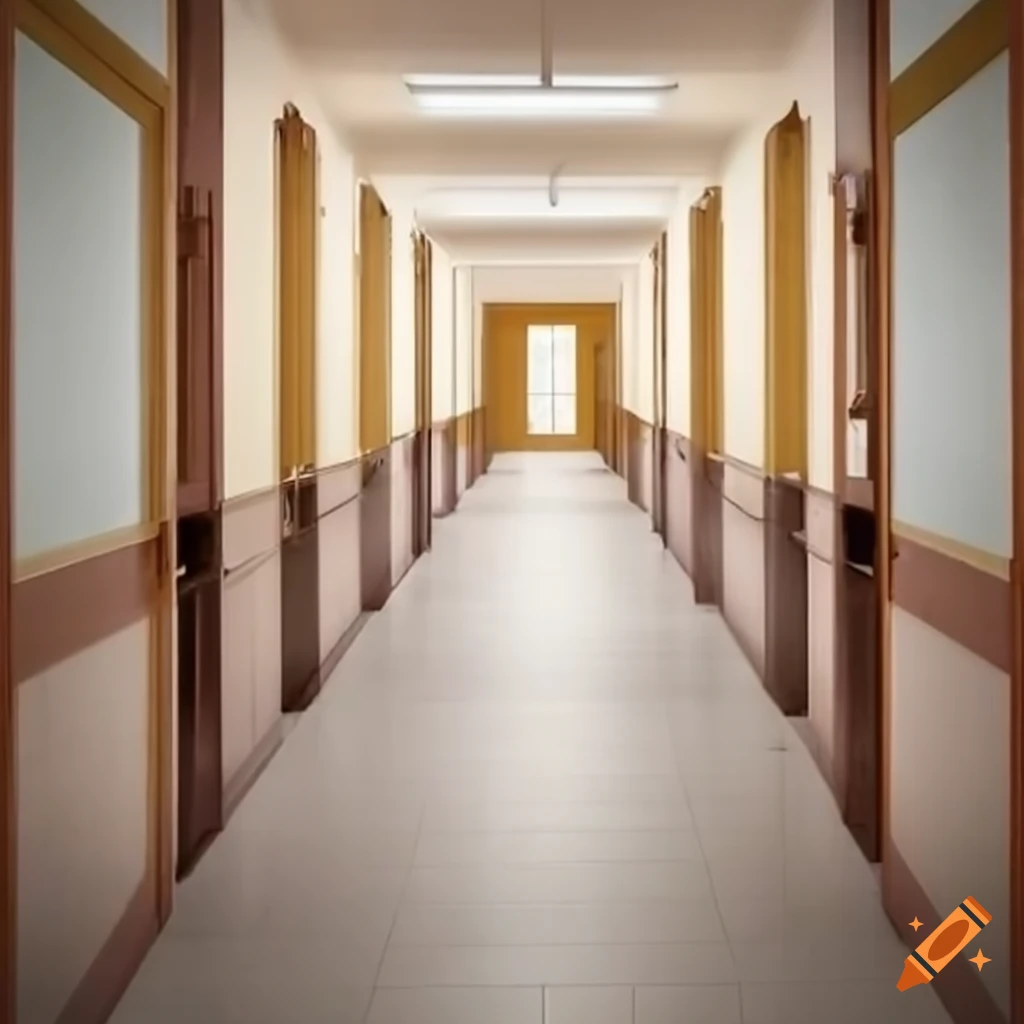 School hallway with doors to classes on Craiyon
