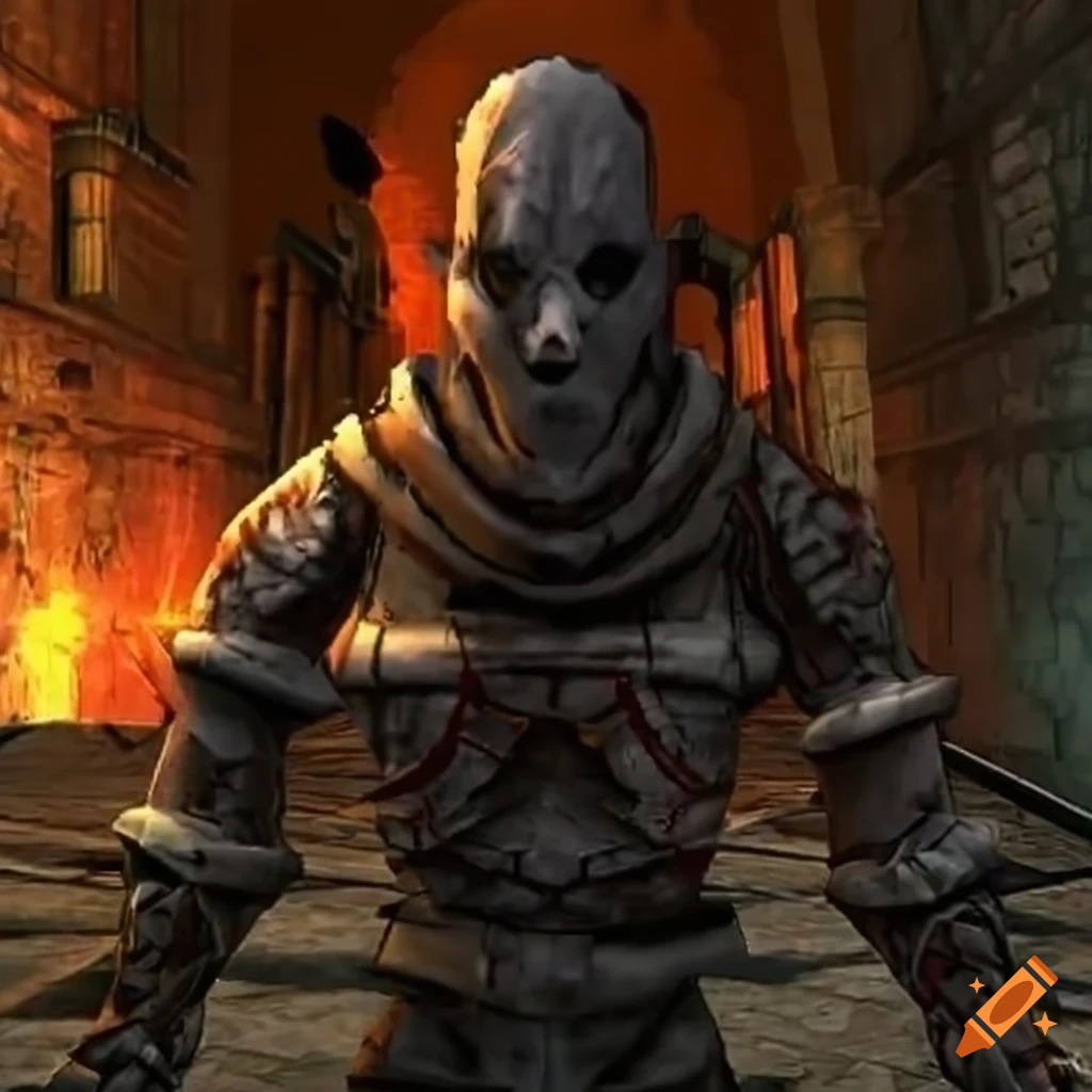 Screenshot of a 3D first-person shooter RPG game featuring ninjas in a ...