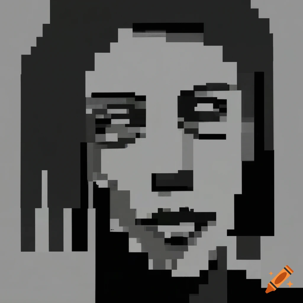 Pixelated silhouette portrait painting with a strange expression in ...