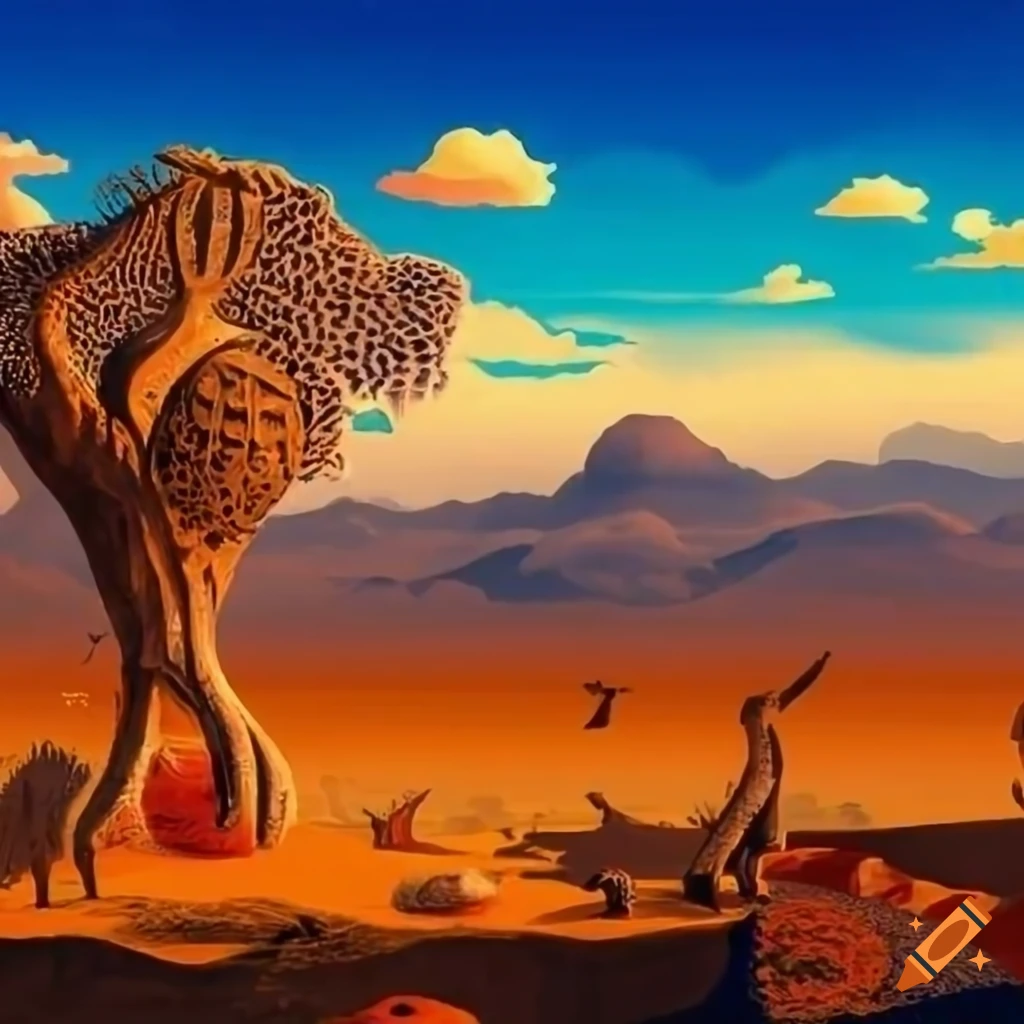 Mesmerizing zoolook landscape with distorted trees, picasso-esque ...