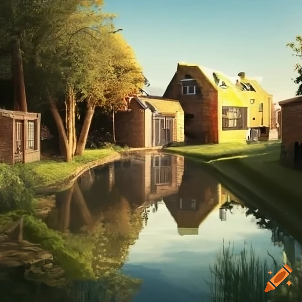 Utopian self-build community on canal banks on Craiyon