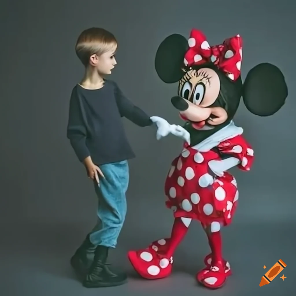 Minnie mouse embracing a boy in a warm gesture on Craiyon