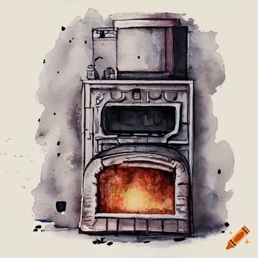 Basement gas furnace in pencil drawing on Craiyon