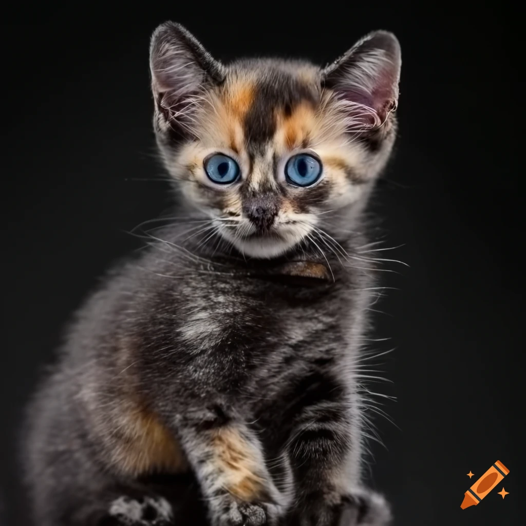 Adorable tortoiseshell kitten with blue eyes on Craiyon