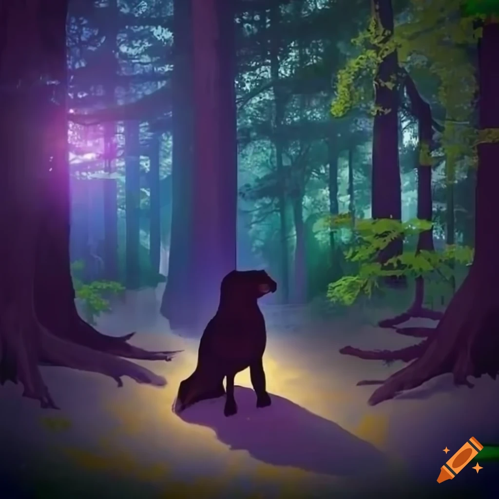 Enchanted forest with a majestic black labrador retriever under ...