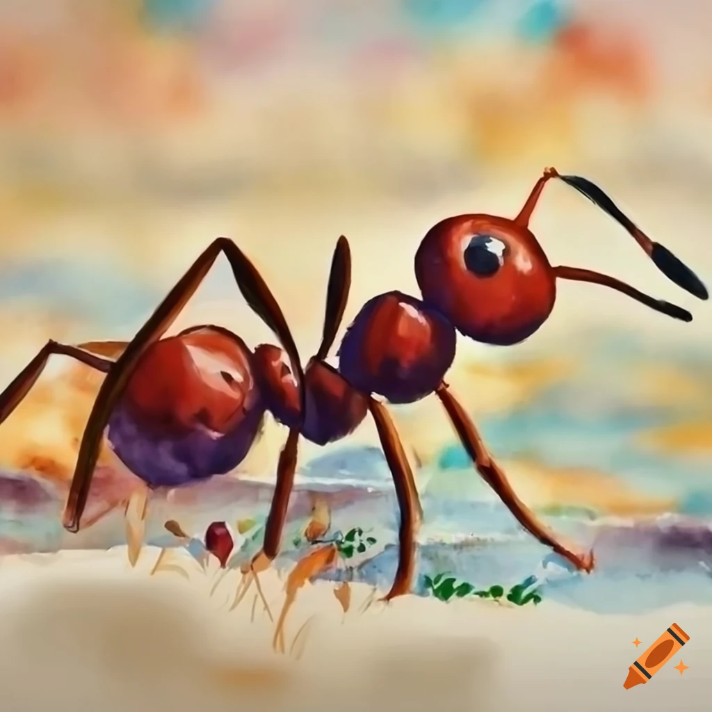 Realistic watercolor and pencil painting of ants on the beach on Craiyon