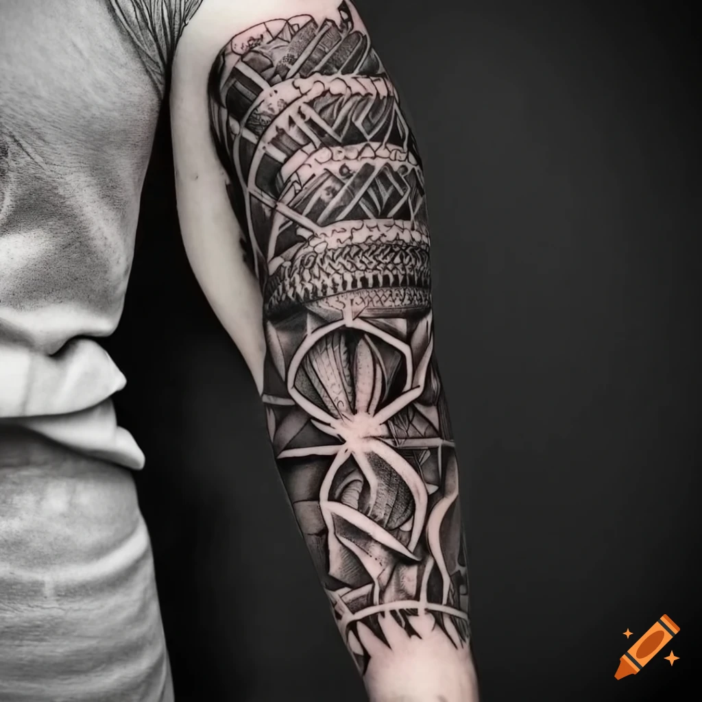 Moody blackwork full sleeve tattoo design for men on Craiyon