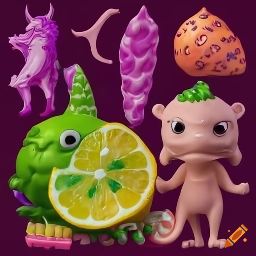 Mythical creatures and mutant omega mart lemon fruit monster in a ...