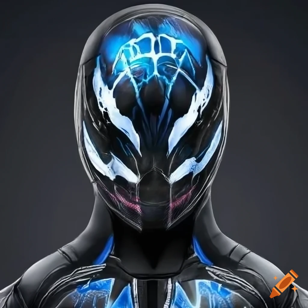 Black and blue symbiote motorcycle helmet and suit with blue spider ...