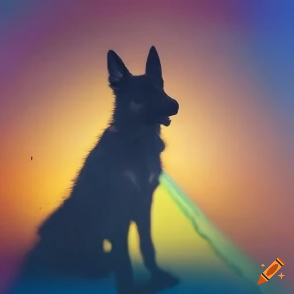 Shadow of a loyal german shepherd waiting at the end of the rainbow ...