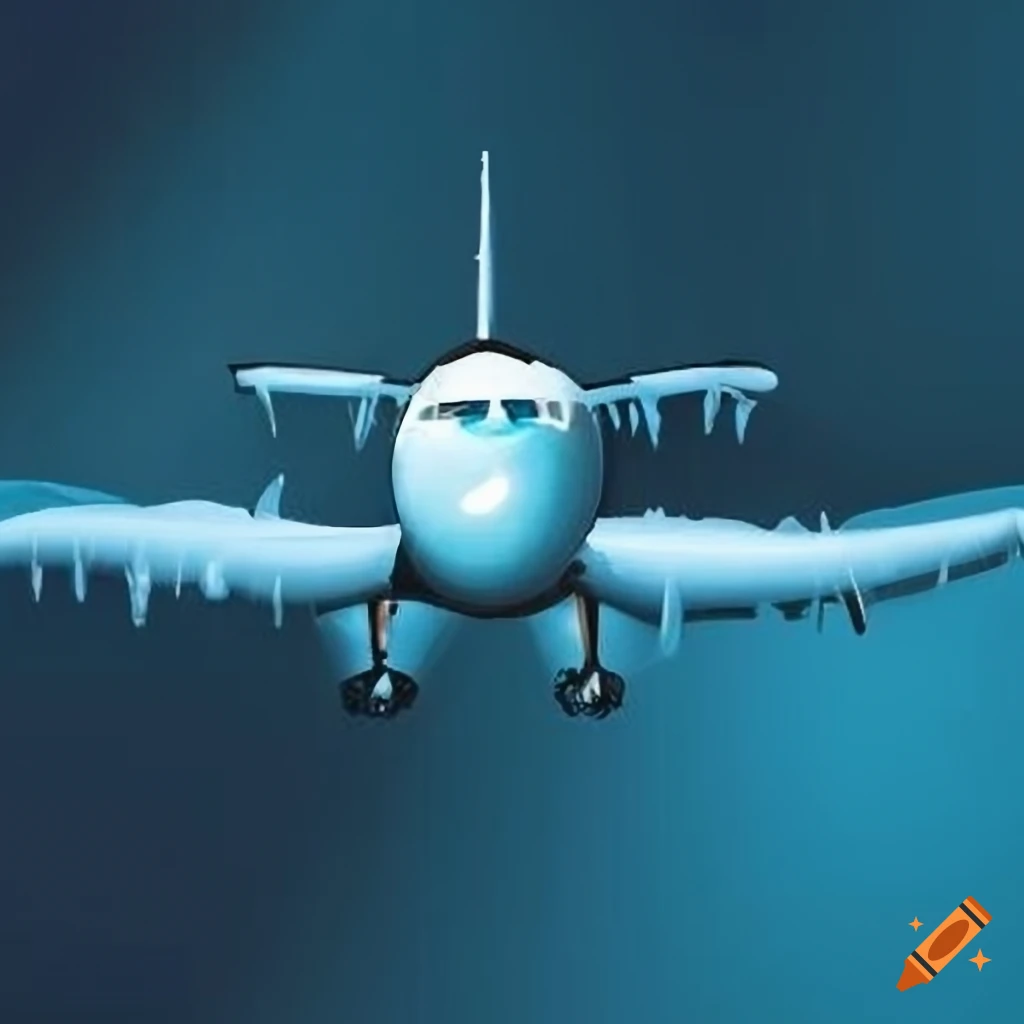 Icy-covered plane in a clipart image on Craiyon
