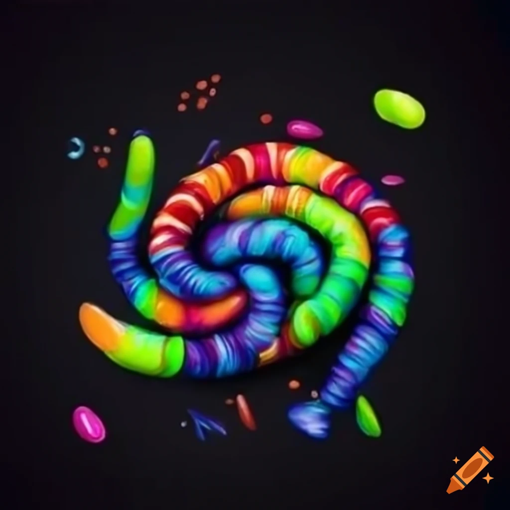 Colorful neon worm-shaped candy on Craiyon
