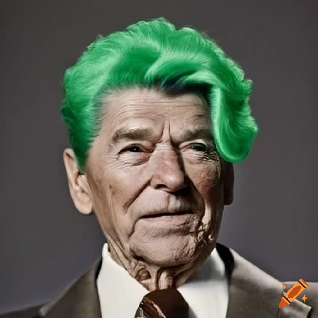 Ronald reagan with a bright green wig on Craiyon