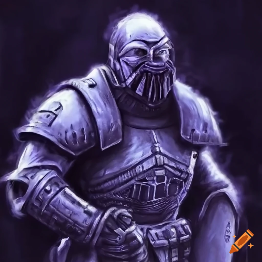 Dwarf in plate armor with bane mask, shield, and warhammer in twilight ...