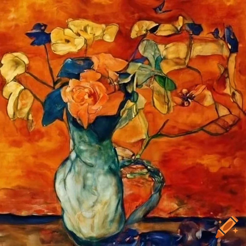 Egon Schiele inspired flowers painting on Craiyon