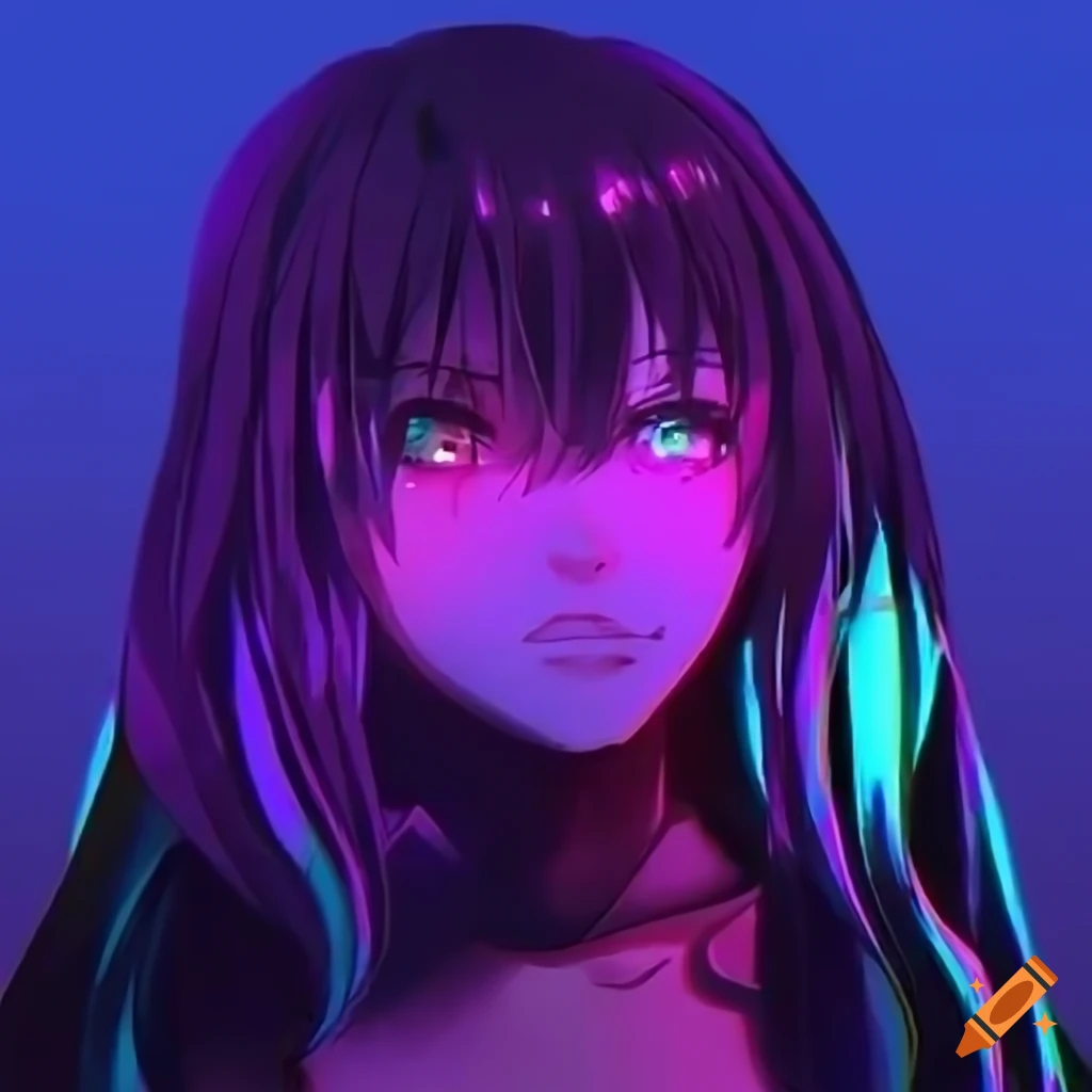 Anime style character for signalrgb desktop application in neon blue on ...