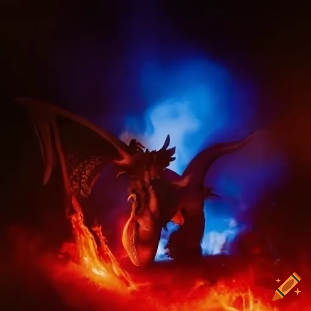 Mythical dragon defending castle against brave knights in medieval ...